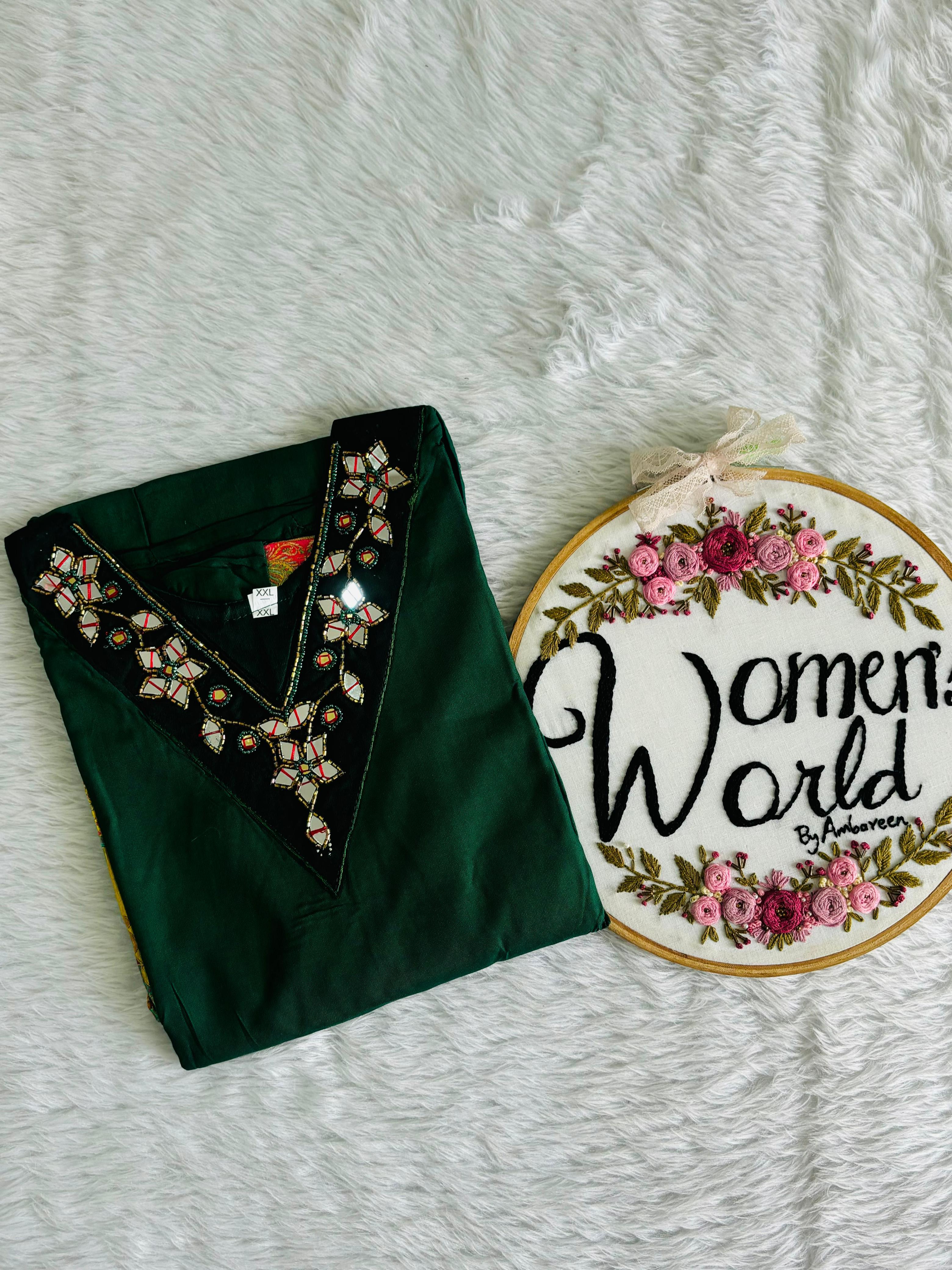 Green Handwork rayon gown – Womens world by ambareen